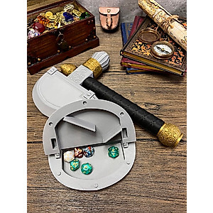 MunnyGrubbers - Axe Dice Holder & Dice Tray with Health Tracker - (Random 7PCS D20 Dice Set Included) - Tabletop Roleplaying Game - Dice Storage - Dice Roller - DND - Dungeons and Dragons - (Silver)