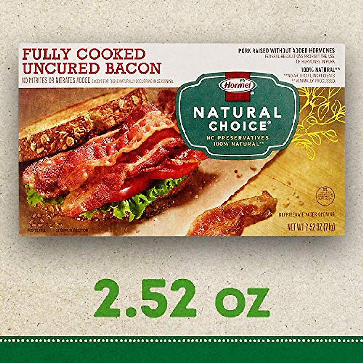 Hormel Natural Choice Fully Cooked Uncured Bacon, 2.5 Oz