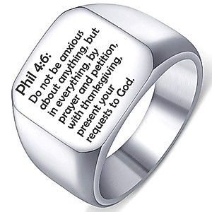 Bible Verse Philippians 4:6 Womens Stainless Steel Religious Christian Wedding Ring Band