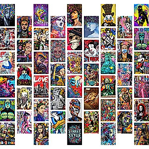 LIYA 50PCS Banksy Aesthetic Wall Collage Kit for Teen Boys and Girls - 4x6 inch - Hypebeast Room Decor, Graffiti Street Art Set, Famous Artists Pop Art, Posters for Room Aesthetic, Bedroom Wall Decor, Teen Room Decor, Trendy Wall Prints Kit, Graffiti Post