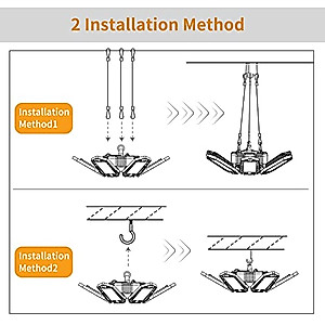 LED Garage Lights, 180W Linkable Shop Lights with Cord Plug in, 18000LM Super Bright Hanging Deformable Garage Ceiling Lighting 6500K Cold White with 6 +1 Adjustable Panel for Warehouse (180W 2PACK)