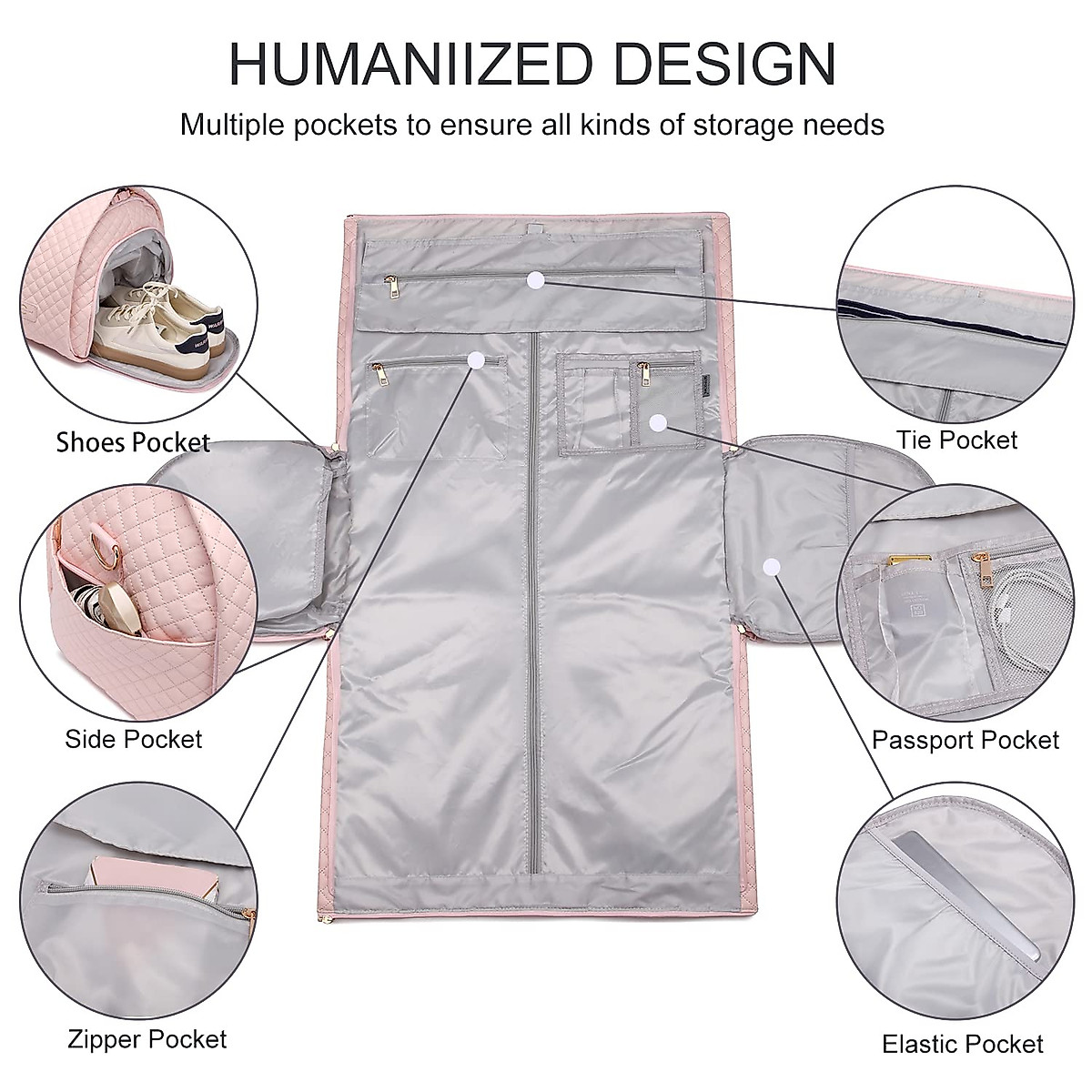 Convertible Carry on Garment Bag for Women,Leather Garment Bags for Travel with Shoe Pouch 2 in 1 Hanging Suitcase Suit Bag for Women Travel Bags for Women Duffle Bag Garment Bag Gifts for Women Pink