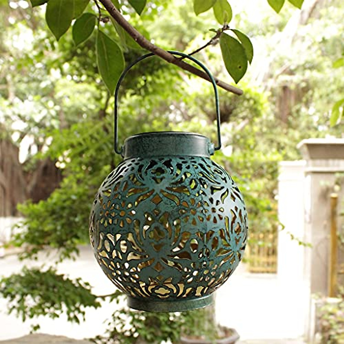 DJASM 2pcs Outdoor Waterproof Solar Lamp Led Hanging Lantern Light for Home Garden Yard Pathway Retro Hollow Solar Powered Decoration Light