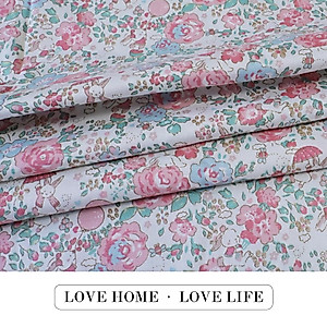 NEWUEBEL Cotton Fabric by The Yard for Sewing DIY Crafting Fashion Design Printed Floral Washable Cloth Bundles Voile;Full Width cuttable39 x 63inches (100x160cm) Blue and Pink Flowers Pattern