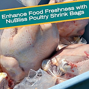NuBliss Poultry Shrink Wrap Bags,13x18 Inches Poultry Heat Shrink Bags Freezer, Includes Zip Ties, Labels, and 2 Insert Straws, Thick Clear Shrink Wrap for Chicken, Meats, and Vegetables (30)
