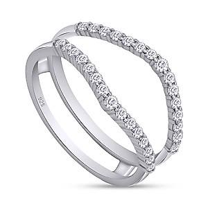 SAVEARTH DIAMONDS 2/5 ct t.w Round Cut Lab Created Moissanite Diamond Curved Ring Guard Enhancer In 14K White Gold Over Sterling Silver For Womens (D Color, VVS1 Clarity 0.40 Cttw)-6