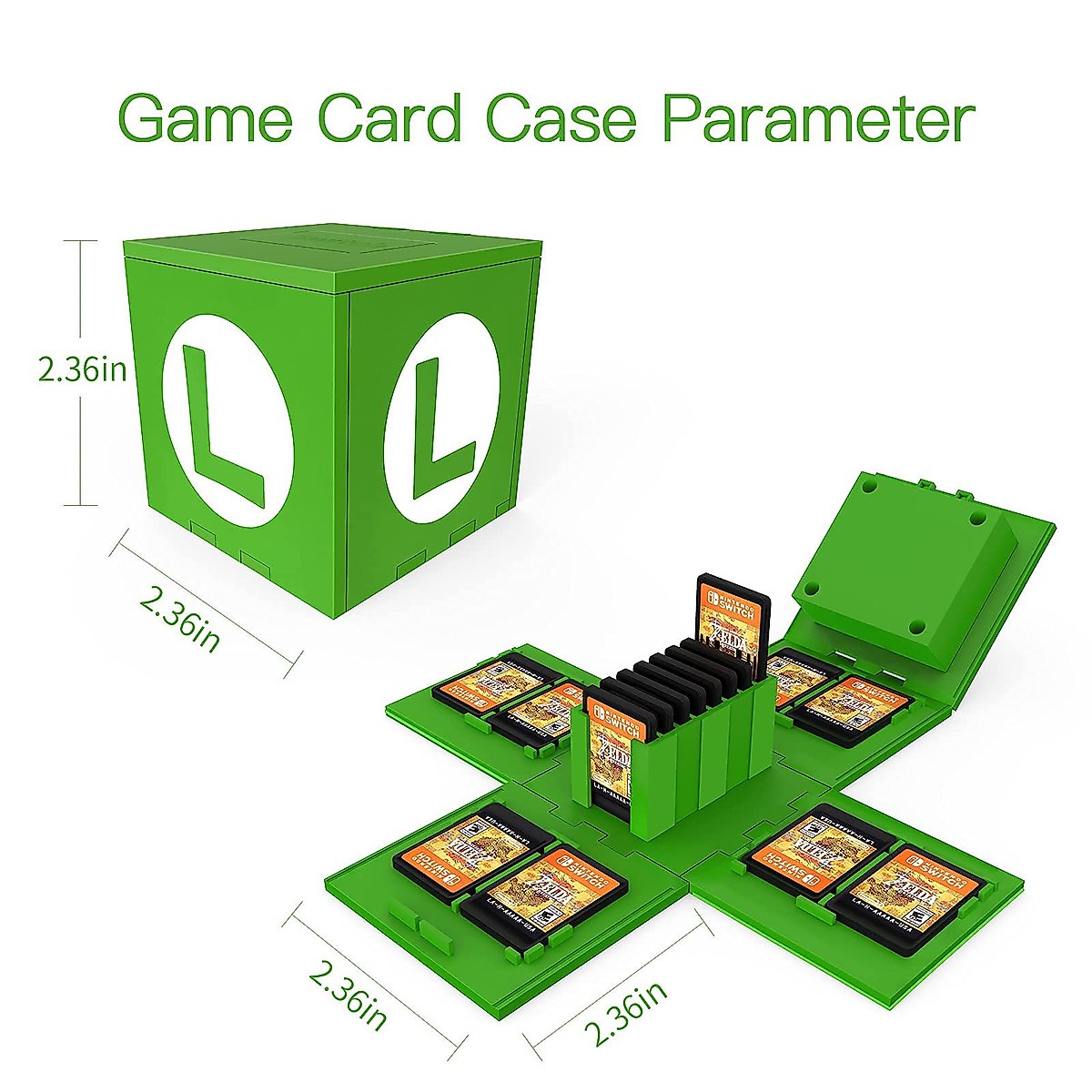 UFOPETIE Game Storage Box for Switch Game Cards Mario Games Cube,Up to 16 Games,Foldable Nintendo Switch Game Card Case Cube Nintendo Switch Game Storage Box-Green L