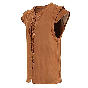 Pirate Vest Renaissance Costume Men Vest Medieval Pirate Costume Viking Tunic Vest Light Brown S