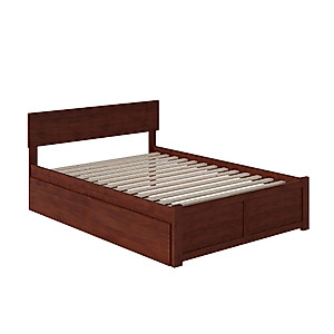 AFI Orlando Full Platform Bed with Flat Panel Footboard and Turbo Charger with Urban Bed Drawers in Walnut