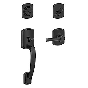 SCHLAGE Greenwich Single Cylinder Handleset and Broadway Lever, Matte Black (F60 GRW 622 BRW GRW)