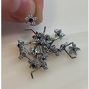 FIFTH CUE 20G 6 CZ Flower Top 316L Surgical Steel L Bend Stud Nose Ring (Clear/Blue)