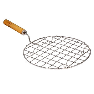 Stainless Steel Round Roti Grill, Papad Grill, Roti Jali, Chapathi Grill with Wooden Handle Round Roasting Net for Kitchenware Use Baking