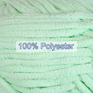 HARFINGTON 2Skeins Chenille Yarn Velvet Blanket Yarn 2x100g/7.1oz #6 Super Bulky Polyester Soft Knitting for Crochet Weaving Bag Scarf Hat, Light Green