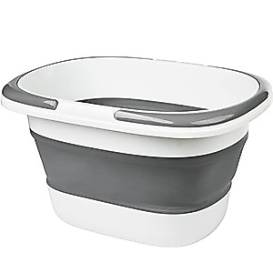 Haundry Extra Large Collapsible Mop Bucket 7.4 Gallon(28L) with Handle for House Cleaning, Space Saving Outdoor Multiuse Foldable Water Pail for Camping, Fishing, RV(1, Grey)