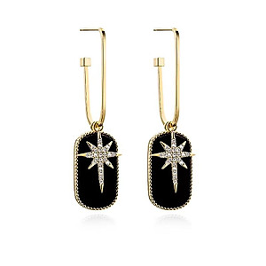 GLPAHA Star Black Dangle Earrings for women Sterling Silver Unique design Multiple wearing styles (black gold)