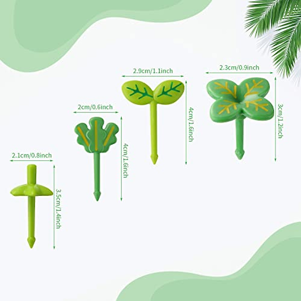 64 Pcs Kids Food Pick Leaves Series Bento Box Picks Plastic Fruit Picks Decorative Bento Box Accessories Mini Fruit Fork Kawaii Plastic Stick Cute Salad Toothpick for Party Lunch Decor, 8 Styles