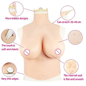 Silicone Breast Plates Filled with Gel Fake Breast Form Boobs Enhancer for Transgender Crossdressers Queen Breast Plates/Brown/Ecup