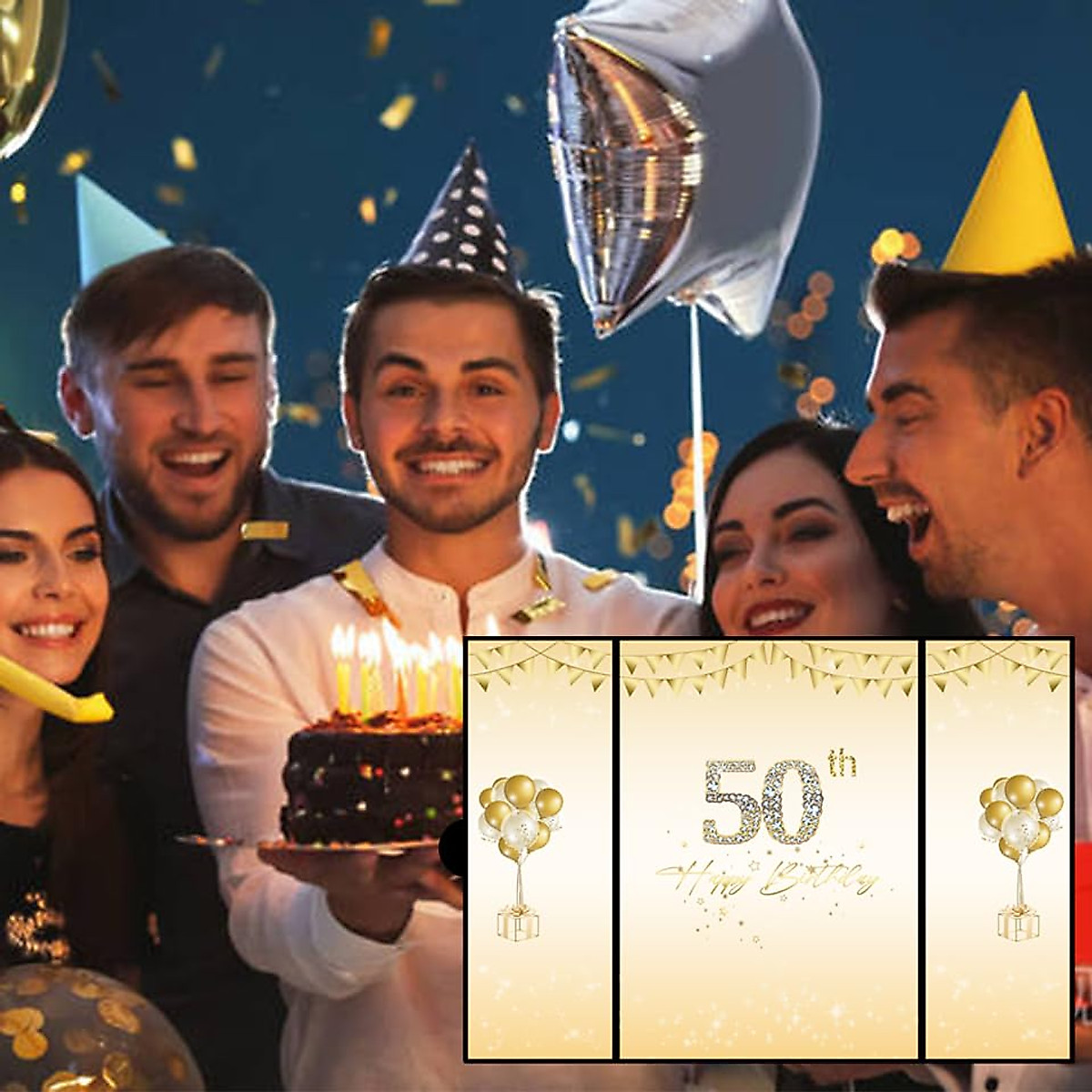 Black and Gold Birthday Party Decorations for men, Happy Birthday Guestbook 12 x 9 inch, Birthday Alternative Signature Guest Book for Men and Women (50th Birthday Signature Book Black and Gold)