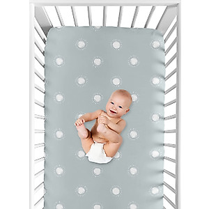 Sweet Jojo Designs Slate Blue Boho Sun Boy or Girl Fitted Crib Sheet Baby or Toddler Bed Nursery - White Bohemian Celestial Sky Desert Sunshine Outdoors Nature Gender Neutral