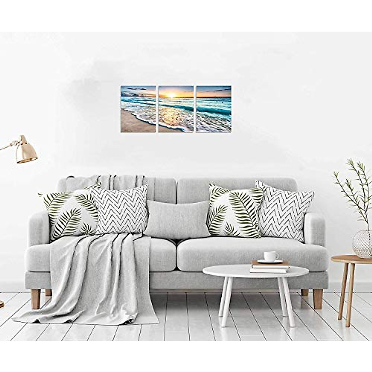 TutuBeer 3 Panel Beach Canvas Wall Art for Home Decor Blue Sea Sunset White Beach Painting The Picture Print On Canvas Seascape The Pictures for Home Decor Decoration,Ready to Hang