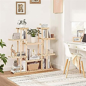 CUJUX Dudukan Tanaman Kayu Solid Tinggi Dengan 17 Tempat Untuk Pot, Dudukan Tanaman Dalam Ruangan Bertingkat Yang Besar