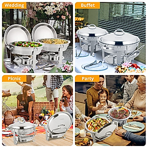 ROVSUN 5 Qt 4 Pack Chafing Dish Buffet Set,NSF Stainless Steel Round Chafers for Catering, Buffet Servers and Warmers Set with Lid Holder & Drip Tray for Wedding Party Banquet Graduation