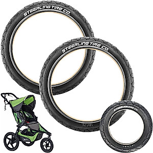 Two 16" x 1.75 Rear and One 12.5" x 2.25 Front Wheel Replacement Tires for Jogging Strollers - The Perfect BOB Stroller Tire Replacement Set by Steerling Tire Co. (3-Pack)