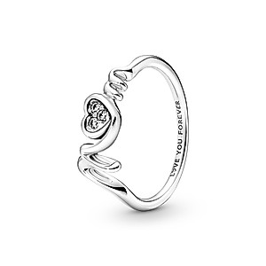 PANDORA Mom Pavé Heart Ring - Ring for Women - Gifts for Mom - Sterling Silver with Clear Cubic Zirconia - Size 7.5 - No Gift Box