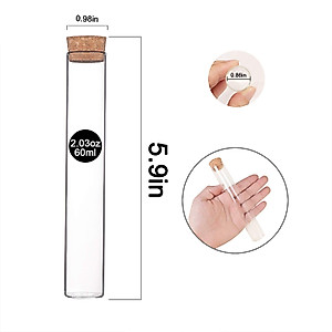 JODIO Glass Test Tubes,18PCS 60ml Clear Flat Test Tubes with Corks Stopper,for Scientific Experiments, Party Decorations, Candy Storage,as Bath Salt Containers(25x150mm)