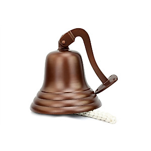Nagina International 7" Aluminum Dark Coke Copper Antique Premium Loud Striking Sound Boat Decor Bell with Cotton Braided Rope | Classic Nautical Elements