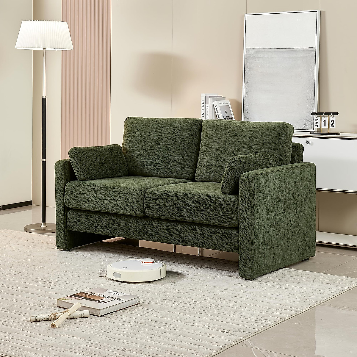 Tosaronia 58.66" x 30.70"Loveseat Sofa Couch Small Modern Comfy Couch with Chenille Fabric, Upholstered 2-Seater Sofa for Office, Small Spaces, Bedroom, Living Room, Apartment(Green)