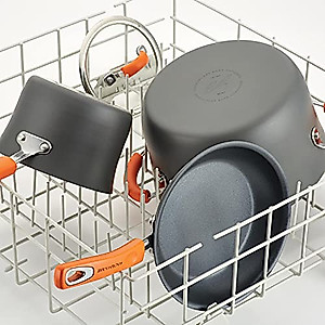 Rachael Ray Brights Hard-Anodized Aluminum Nonstick Cookware Set with Glass Lids, 10-Piece Pot and Pan Set, Gray with Orange Handles