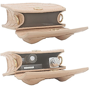 Nodeber Mini Crossbody Bag for Women Girls Synthetic Leather Flap Purse Styling Top-Handle Clutch Handbag Croco Nude