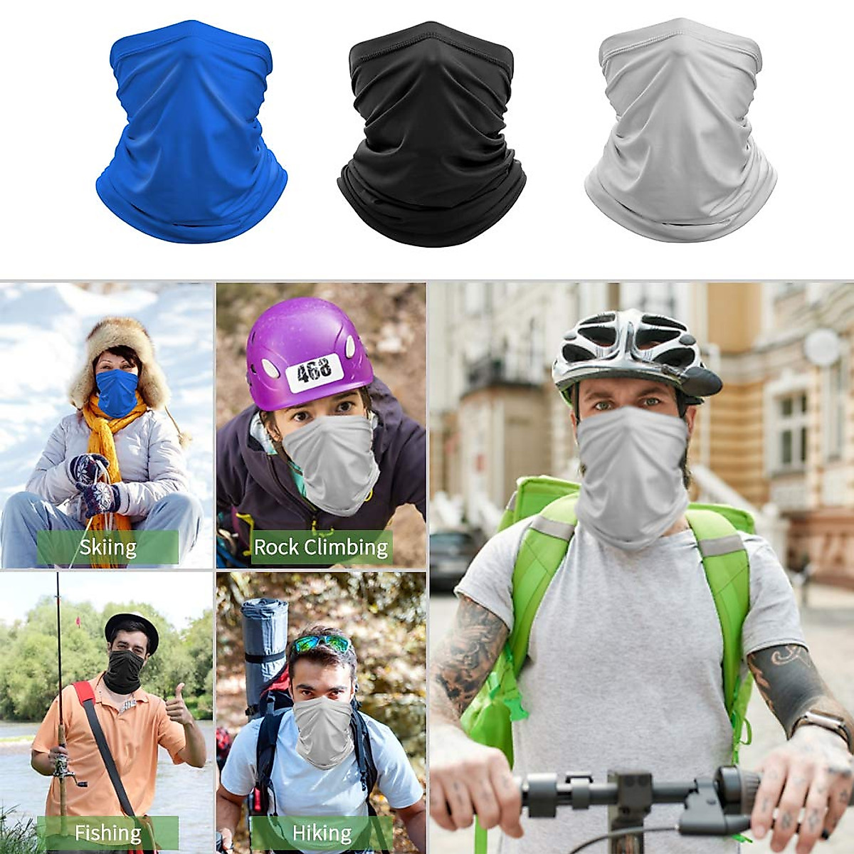 ACRIMAX 3 Pack Neck Gaiter Face Scarf Mask, Summer Face Cover Scarf Bandana Dust Sun UV Protection Breathable Lightweight Cool for Fishing Hiking Running Cycling