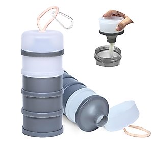 GIWOSK 2Pcs Protein Powder Travel Container, 4 Layers Stackable Leakproof Formula Container Dispenser To Go with Funnels Stand, Portable Keychain Protein Powder Container for Travel Workout Fitness