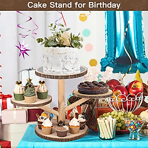 Ayfjovs 4 Tier Round Wooden Cupcake Stand, Wood Cupcake Holder, Cake Tiered Tray, Dessert Stands for Wedding Tea Party Birthday Holiday Baby Shower Dessert Display