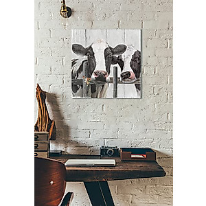 Yelash Couple Cow Pictures Wall Decor, Love Themed Canvas Wall Art Print, Curious Cow Painting Poster, Funny Farm Animal Mural for Bedroom Bathroom and Kitchen Framed (12"x12")