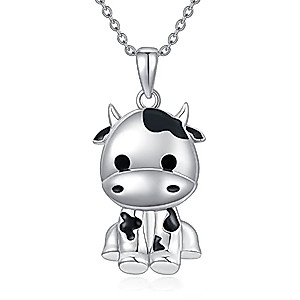 PROESS Cow Necklace Sterling Silver Cow Pendant Necklace Cow Jewelry Gifts for Women