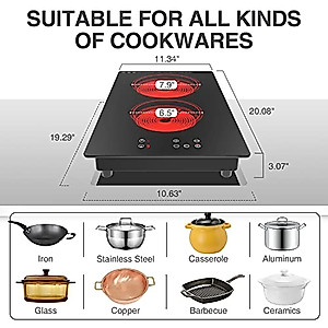 GIHETKUT Electric Cooktop,Built-in and Countertop Electric Stove Top, 2100W 110V induction Cooktop, 9 Heating Level, Timer & Kid Safety Lock, Sensor Touch Control