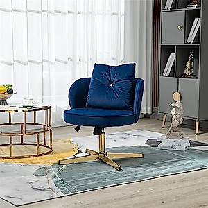 Swivel Shell Office Chair, Home Office Desk Chair, Modern Adjustable Computer Executive Chair with Wheels and Lumbar Support, Swivel Task Chair for Small Space, Living Room, Make-up, Studying, Navy
