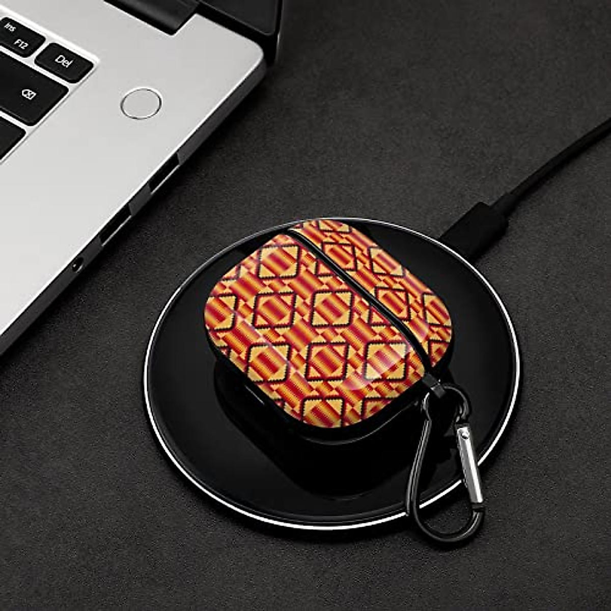 African Kente Pattern Printed Bluetooth Earbuds Case Cover Compatible for Airpods 3 Protective Storage Box with Keychain