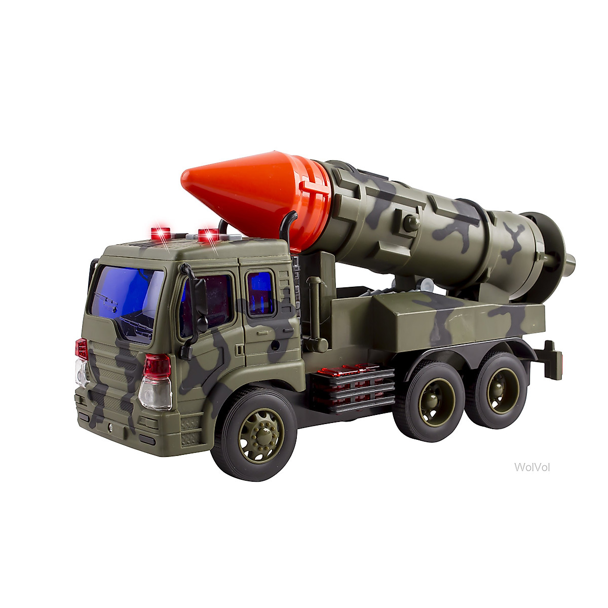 WolVolk Friction Powered Launcher Fighter Military Truck - Pull Back Missile Carrier Army Vehicle w/Lights & Sounds - Pretend War & Action Toy for Kids
