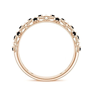 Certified Natural Black Onyx Half Eternity Band Ring for Women, Aaa Quality, Onyx Filigree Band - With Jewelry Box, 14K Rose Gold, Size:US 6.50