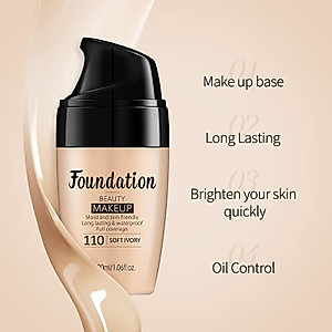 AKARY Flawless Finish Liquid Foundation, Moisturizer Long-Lasting Makeup Full Coverage Primer Face Makeup, Improves Uneven Skin Tone, Pore Minimizer, Lightweight,1.06Fl Oz (240 Natural Color)