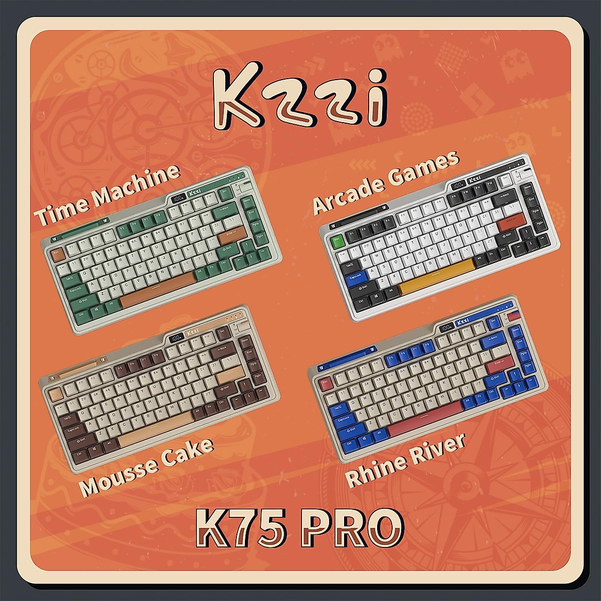 KZZI K75 PRO RGB 75% Wireless Gasket Mechanical Keyboard, Triple Mode BT 5.0/2.4G/USB-C 82 Keys Hot Swappable Gaming Keyboard w/Knob & Power Display, Custom Tactile Switches, Mousse Brown