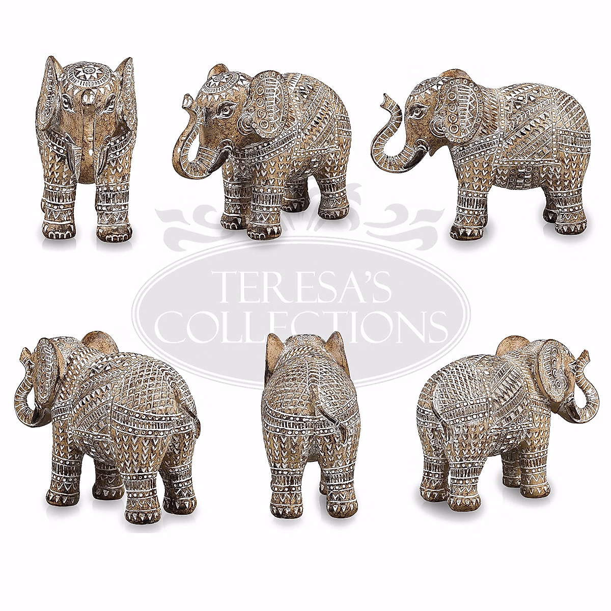TERESA'S COLLECTIONS Boho Elephant Decor, Elephant Statues Brings Good Luck for Home Decor, Elephant Figurines Resin for Bookshelf, Living Room, Centerpiece Home Decorations Gifts for Mom, 6.3"