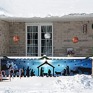 Manger Scene Religious Christmas Banner Decoration- Holy Nativity Christmas Yard Sign Banner for Outside 2022 Xmas Decoration