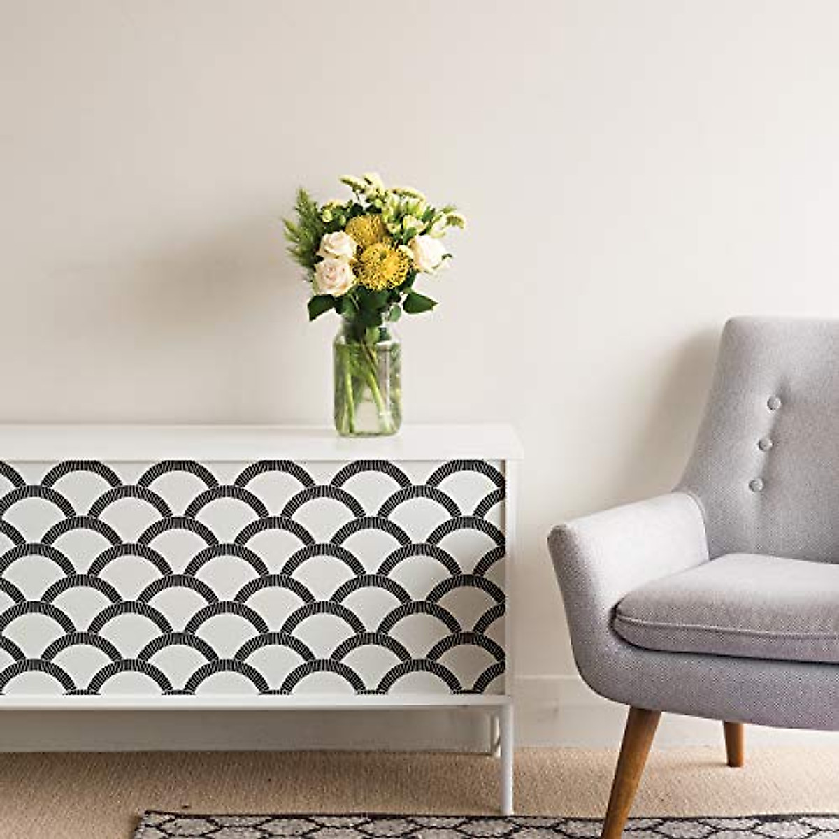 Tempaper Black & Cream Mosaic Scallop Removable Peel and Stick Wallpaper, 20.5 in X 16.5 ft, Made in the USA