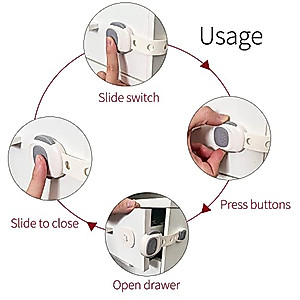 6PCS Baby Proofing Cabinet Locks - Upgraded Child Proof Drawer Locks with Double Safety Lock Latches and Ajustable Strap Length