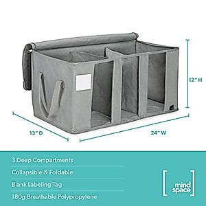 Storage Bags for Clothes - Closet Organizers and Storage for Clothing, Blanket, Comforters, Bed Sheets, Pillows and Toys - Heavy-Duty Fabric | 3 Compartments, 24 x 13 x 12 Inches, (2 Pack) Grey
